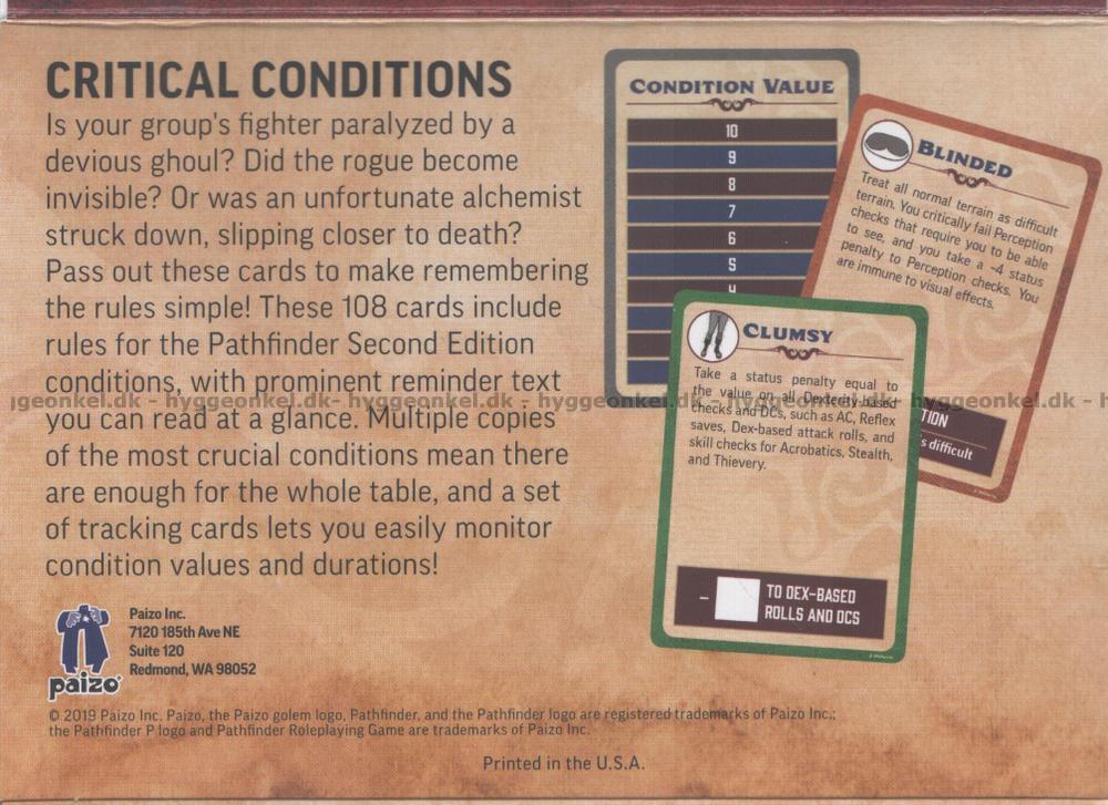 Kjøp Pathfinder: Condition Card Deck 2nd edition her! UDGÅET!!!